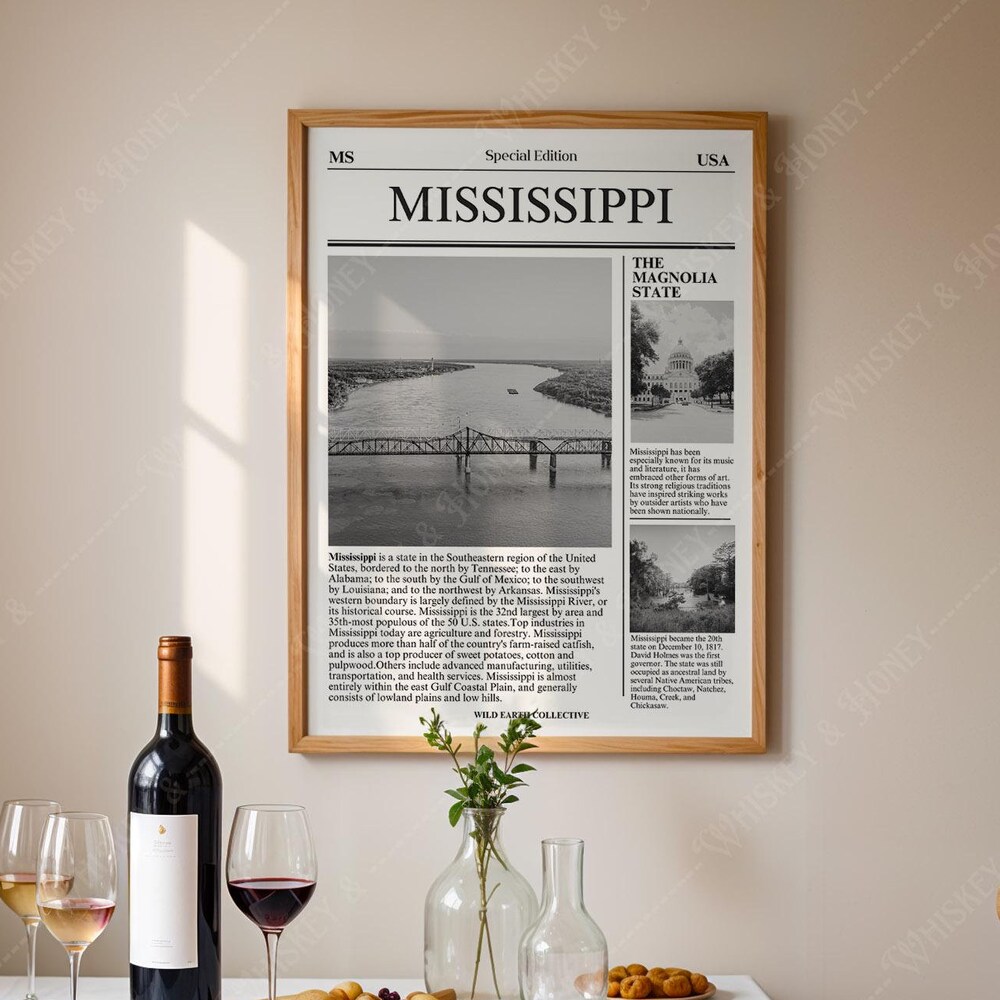 DOPAPRINT, Mississippi State Art Poster, Newspaper Art, Black and White ...