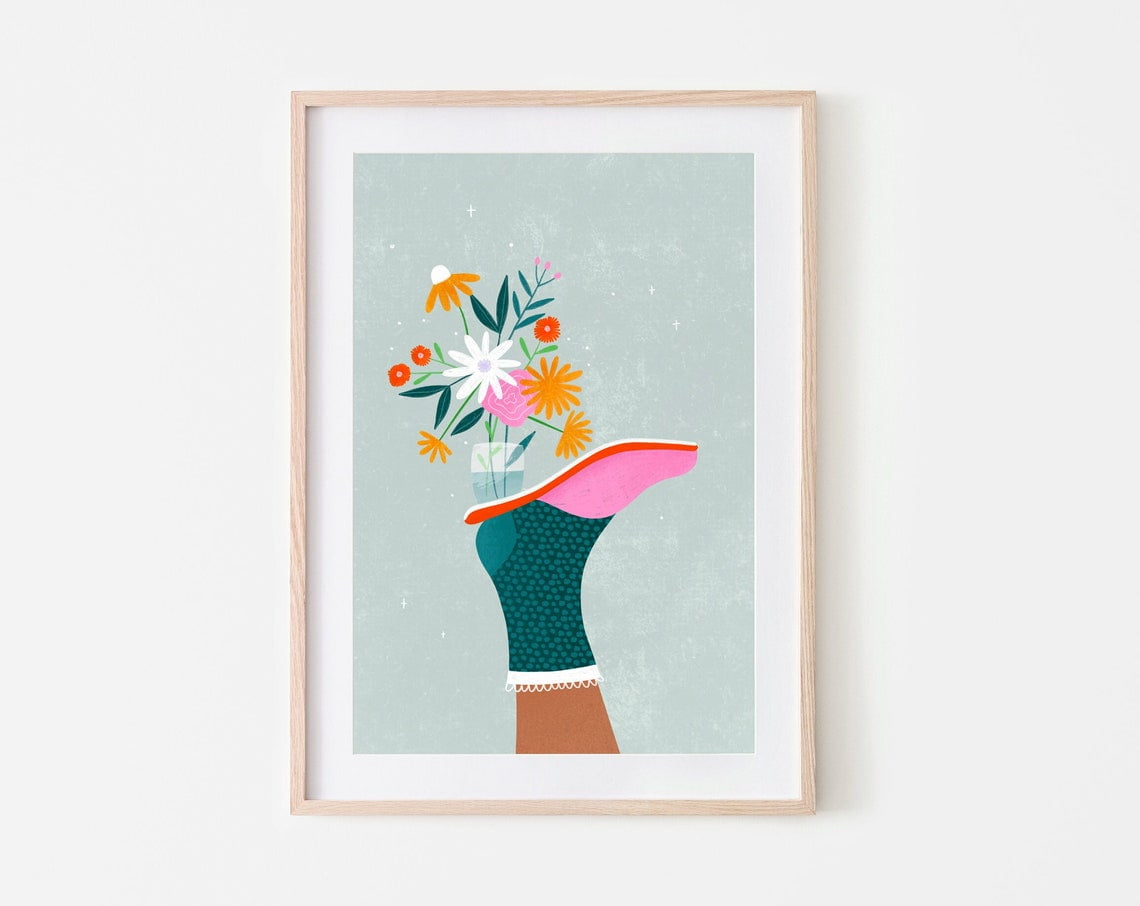 DOPAPRINT The Modern Mule, Floral Art Print, Shoe Illustration ...