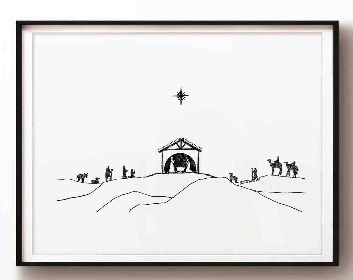 DOPAPRINT Modern Nativity, Birth Of Christian Modern Bible Art, Bible Sketch, Advent Decor ...