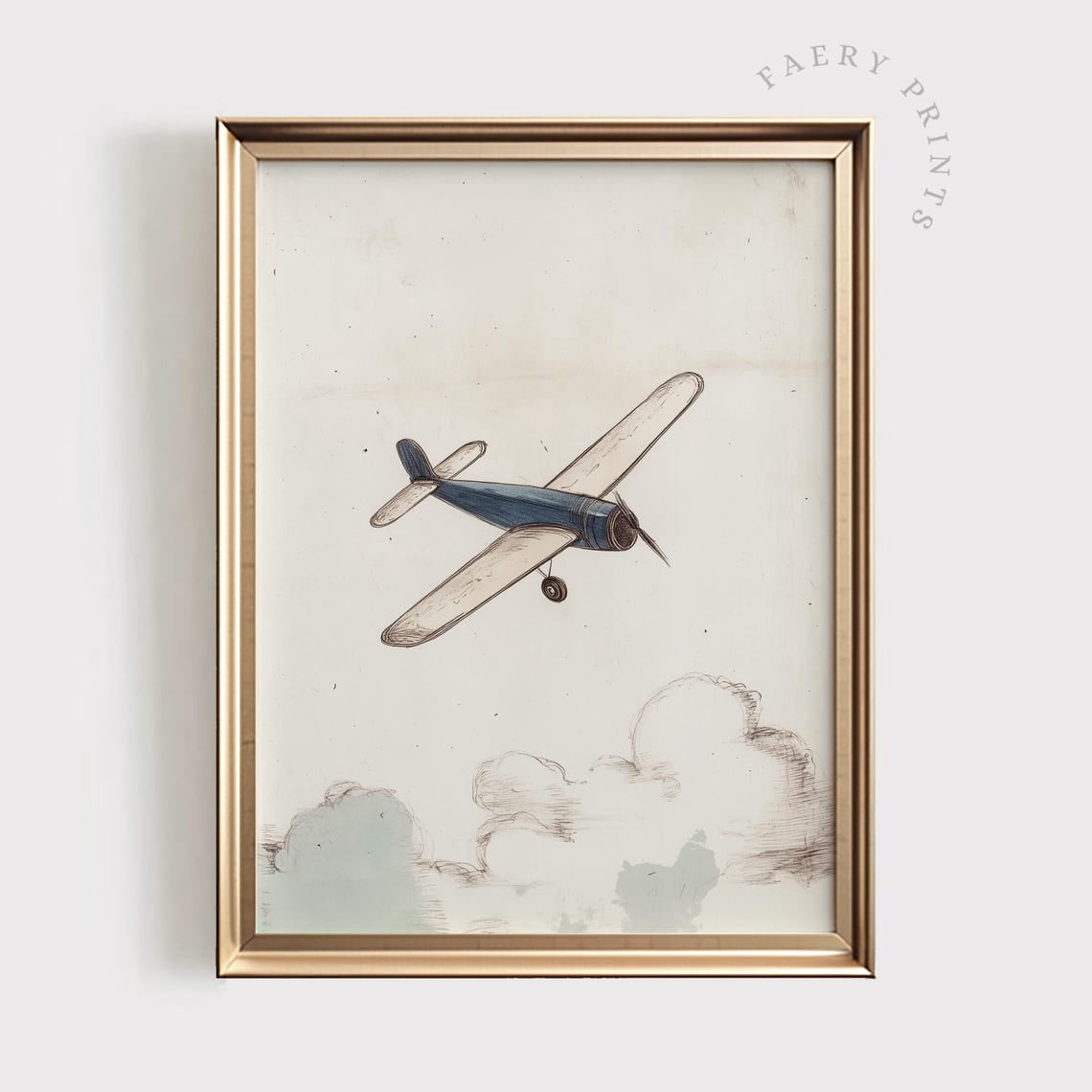 DOPAPRINT Modroom Vintage Airplane Print | Blue Plane Wall Art ...