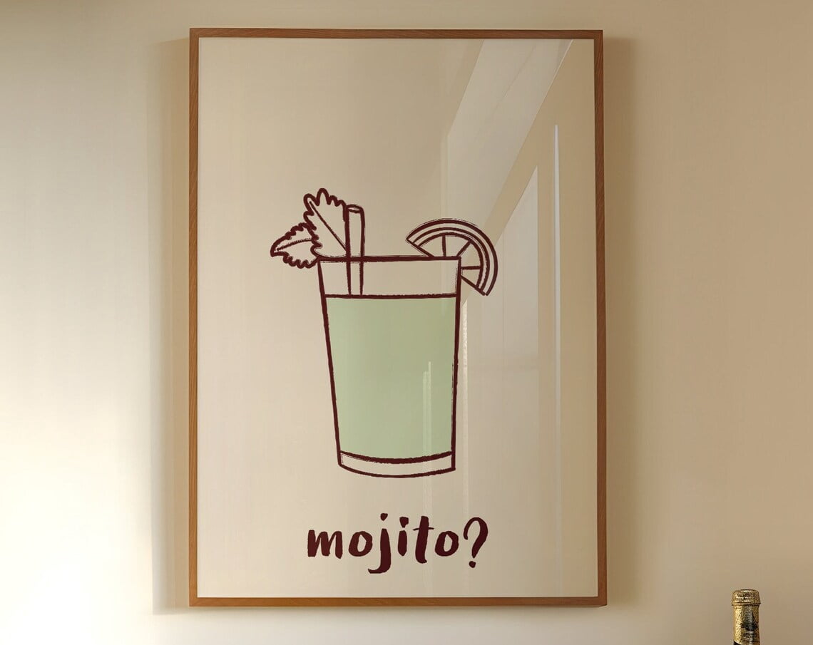 DOPAPRINT Mojito Cocktail Bar Cart Poster! Boho, Minimalist Modern Art ...