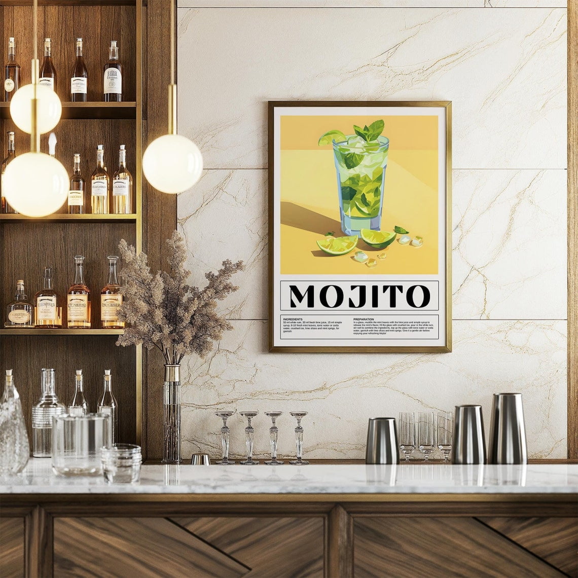 DOPAPRINT Mojito Cocktail Recipe Art Print Cocktail Drink Poster ...