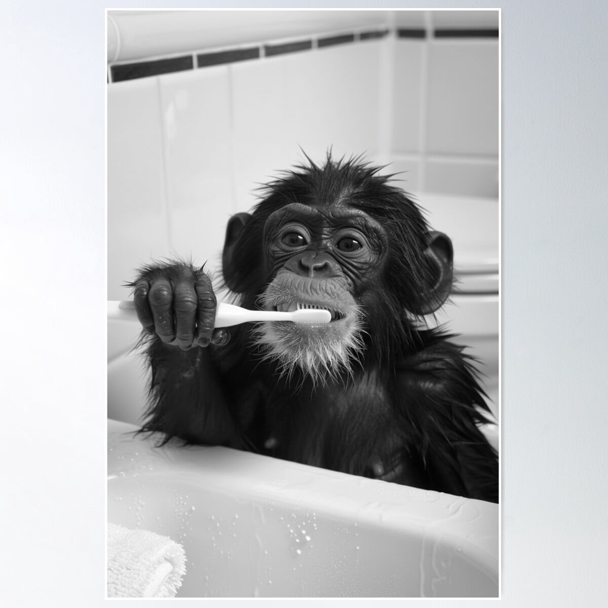DOPAPRINT Monkey Brushing Teeth In The Bathroom Poster Wall Art, Modern ...