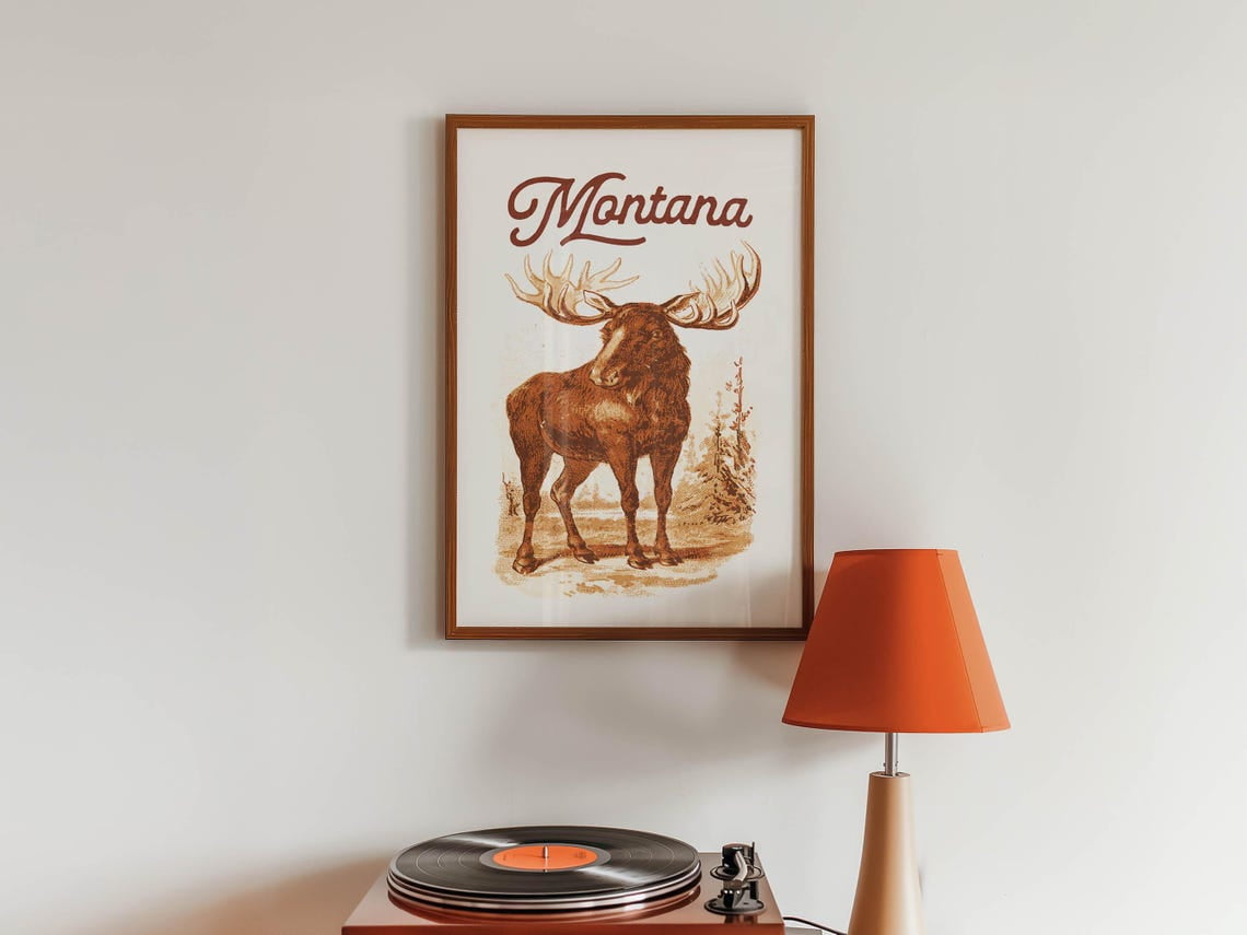 DOPAPRINT Moose Print Retro Montana Art Poster Montana Wall Decor Retro ...
