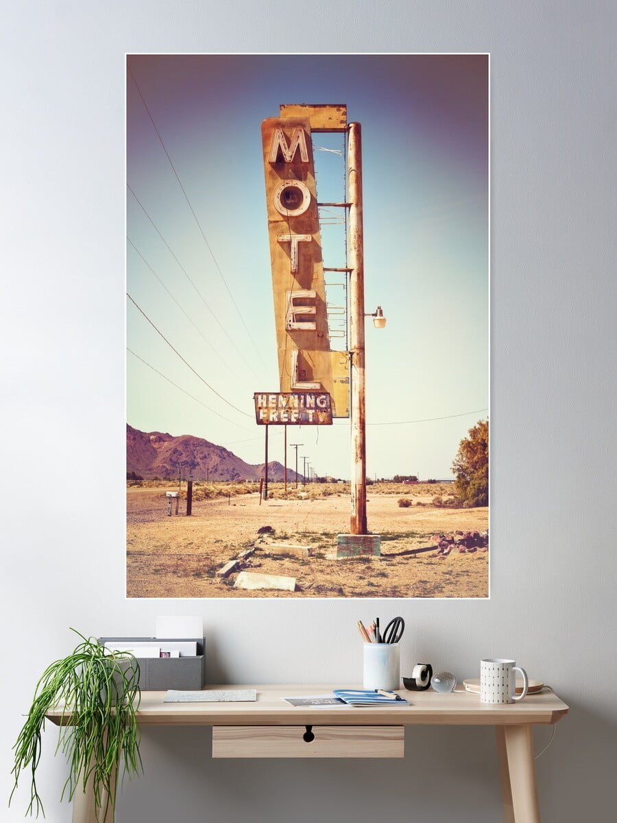 DOPAPRINT Motel Sign On The Route 66 Poster Wall Art, Modern Wall Decor ...