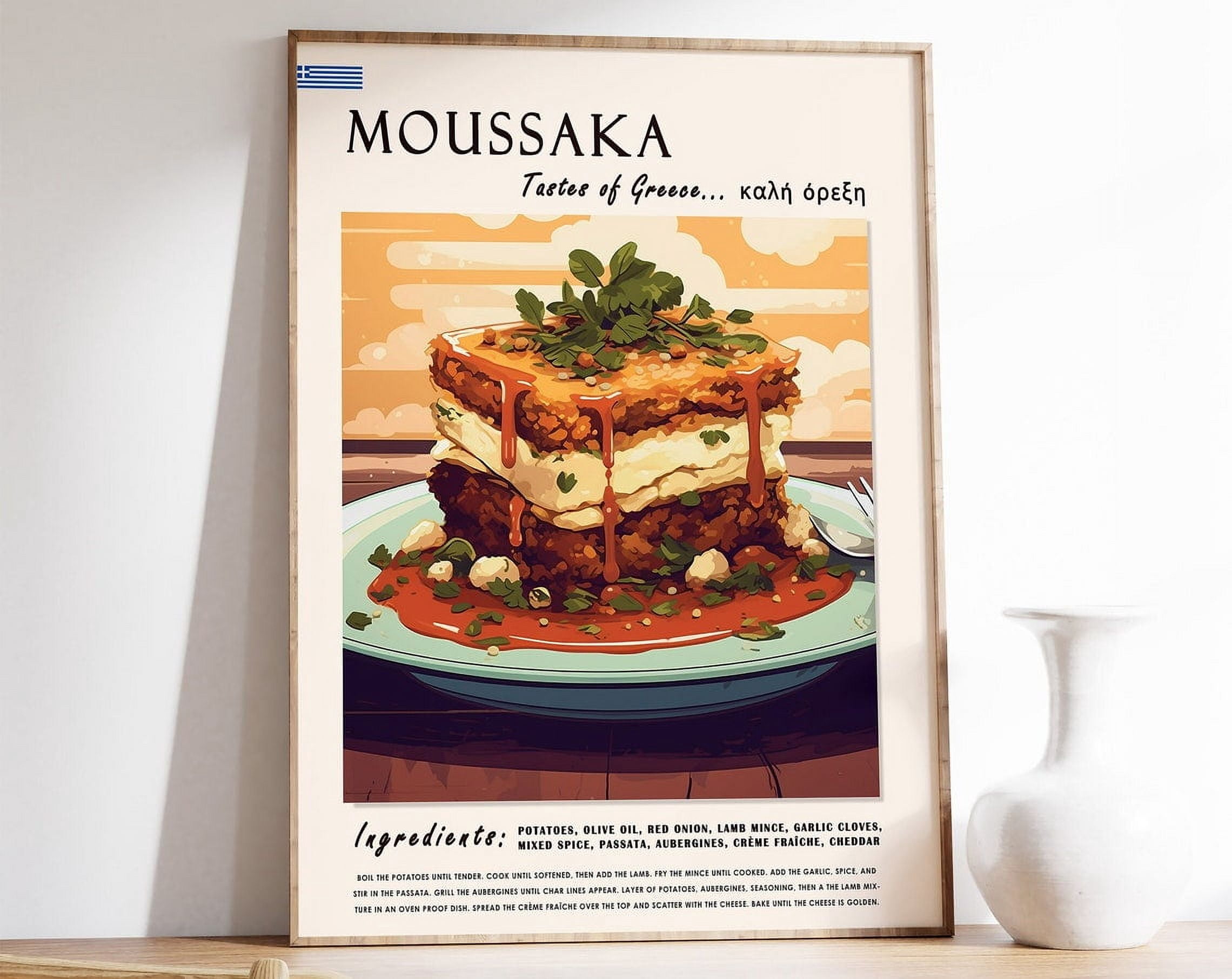 DOPAPRINT Moussaka Food Poster, Greek Food Print, Kitchen Decor, Food ...