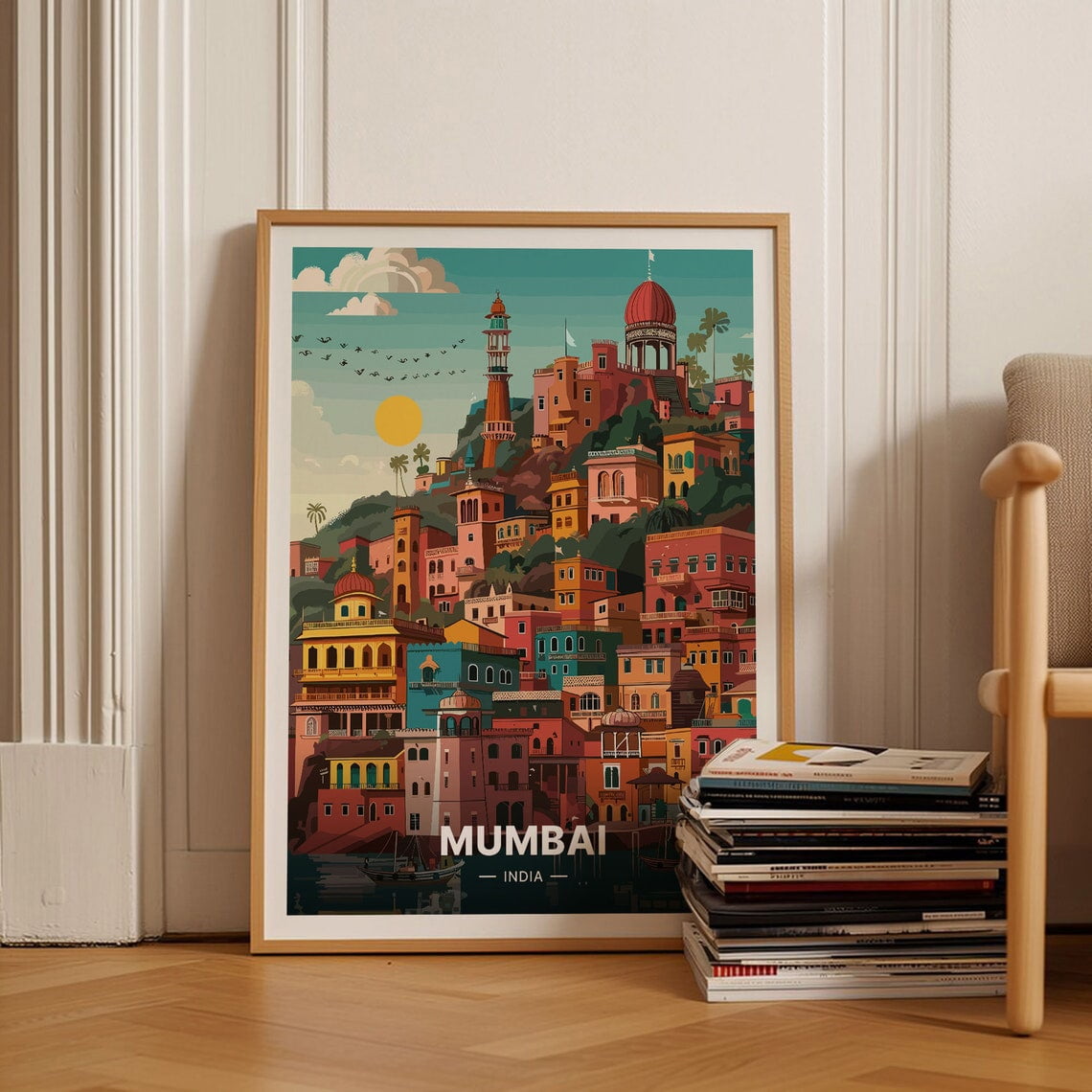 DOPAPRINT Mumbai Cityscape Art Poster, India Travel Wall Decor, Unique ...