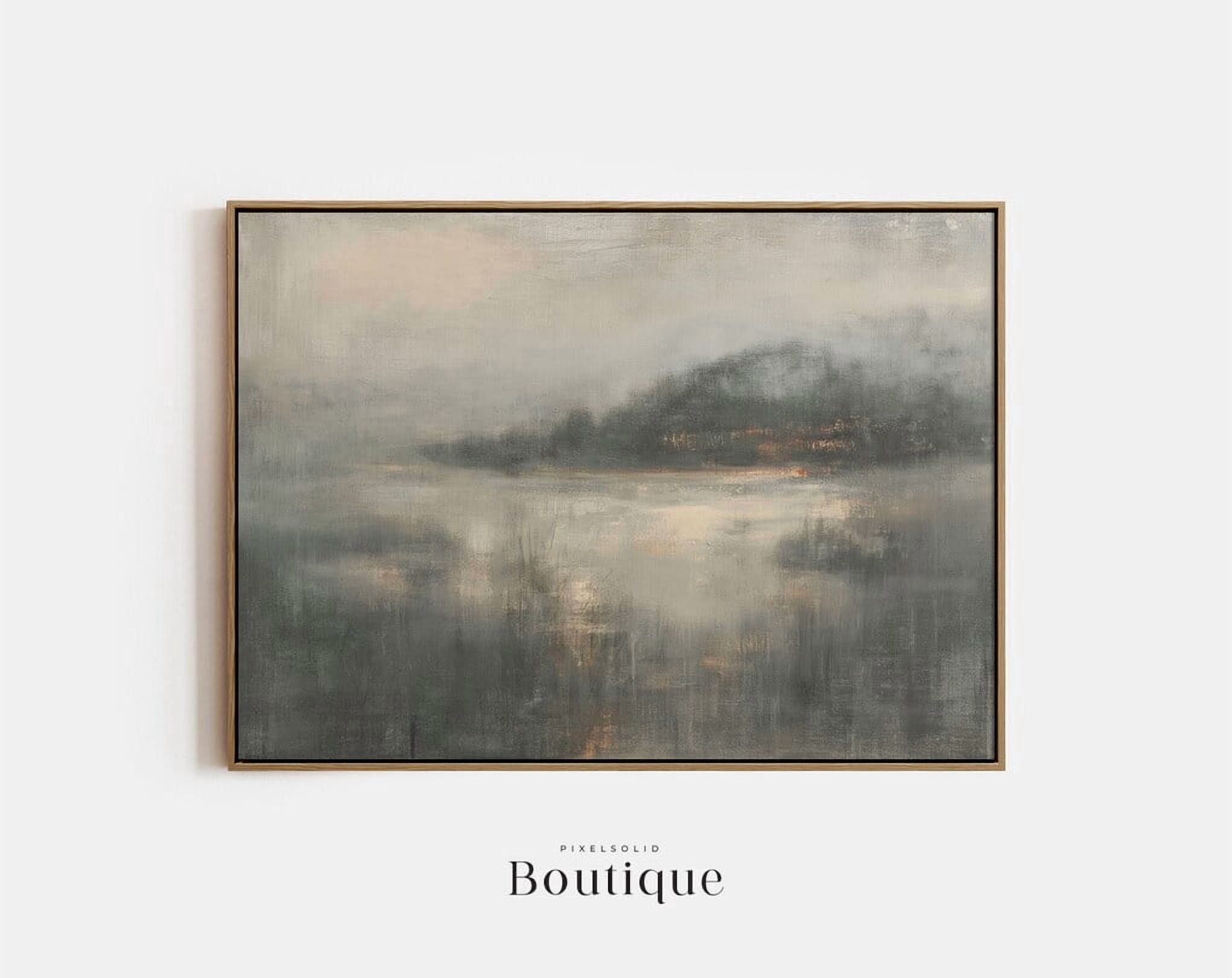 DOPAPRINT Muted Sea Scape Painting, Moody Abstract Landscape Art, Grey ...