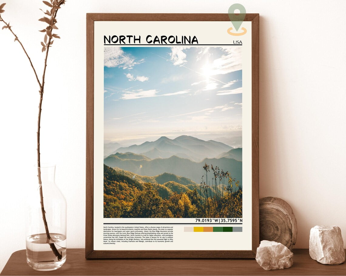 DOPAPRINT North Carolina Print, North Carolina Wall Art, North Carolina ...