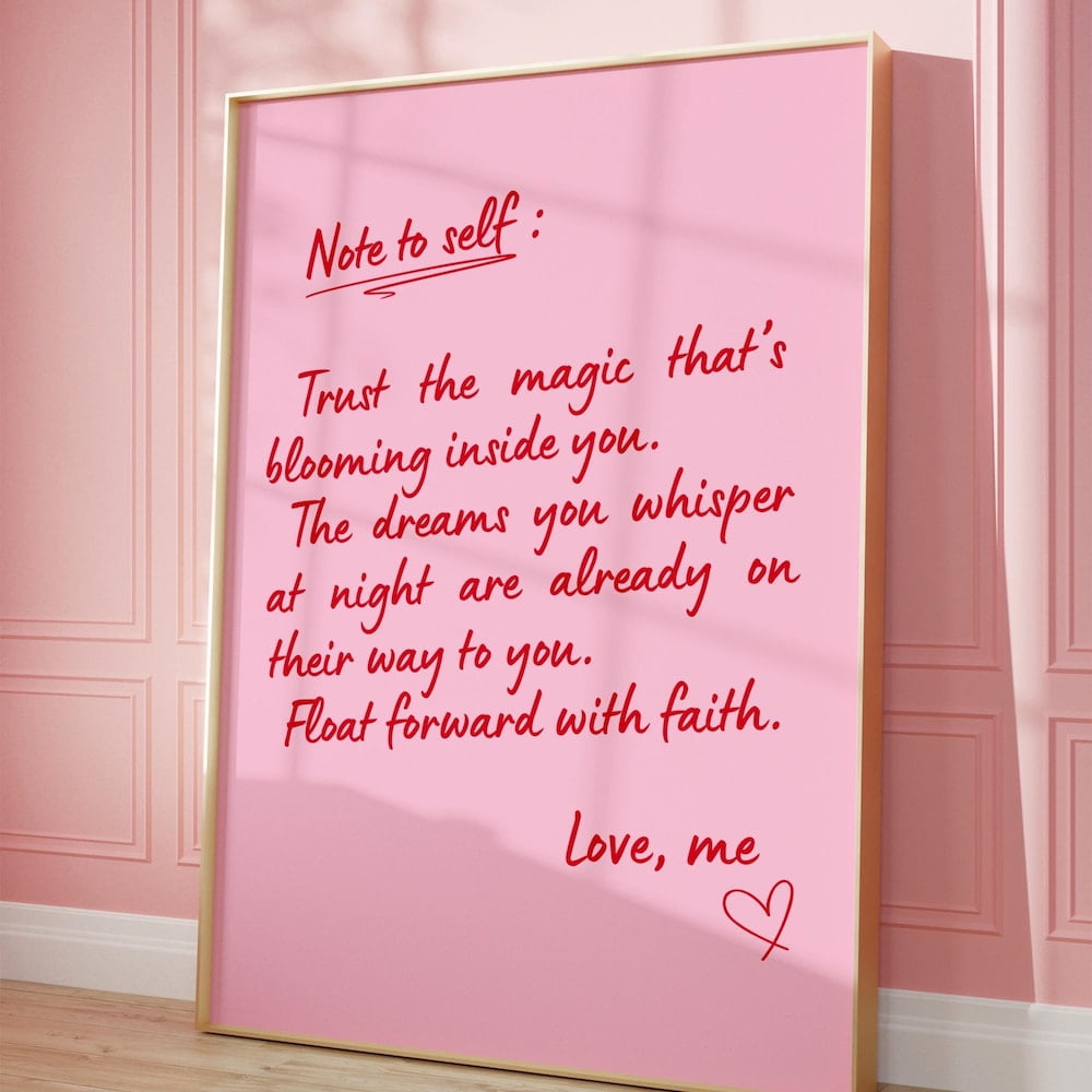 DOPAPRINT Note To Self Print Inspirational Wall Art Pink Red Uplifting ...