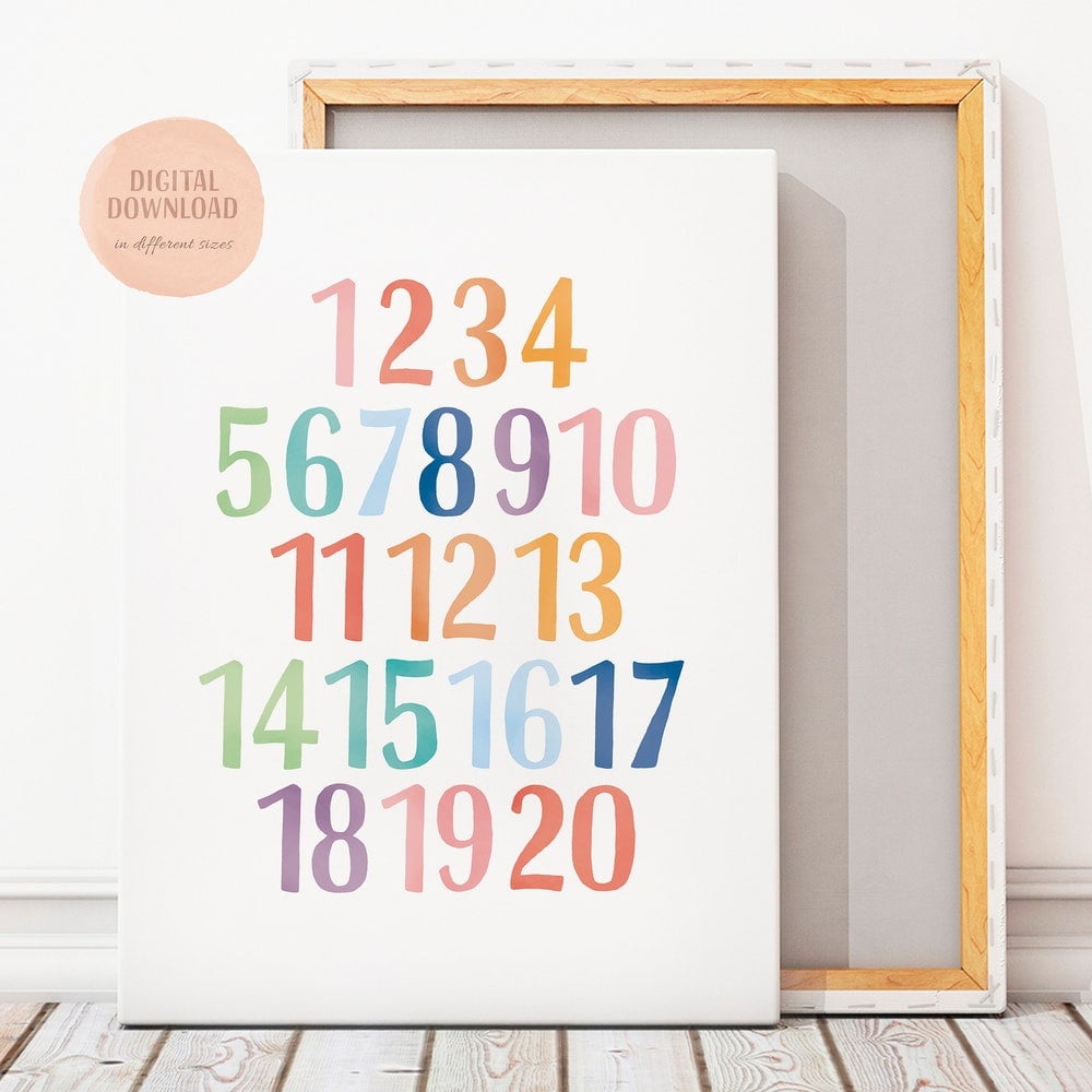 DOPAPRINT Numbers Educational Poster, Count To 20 Poster, Rainbow ...