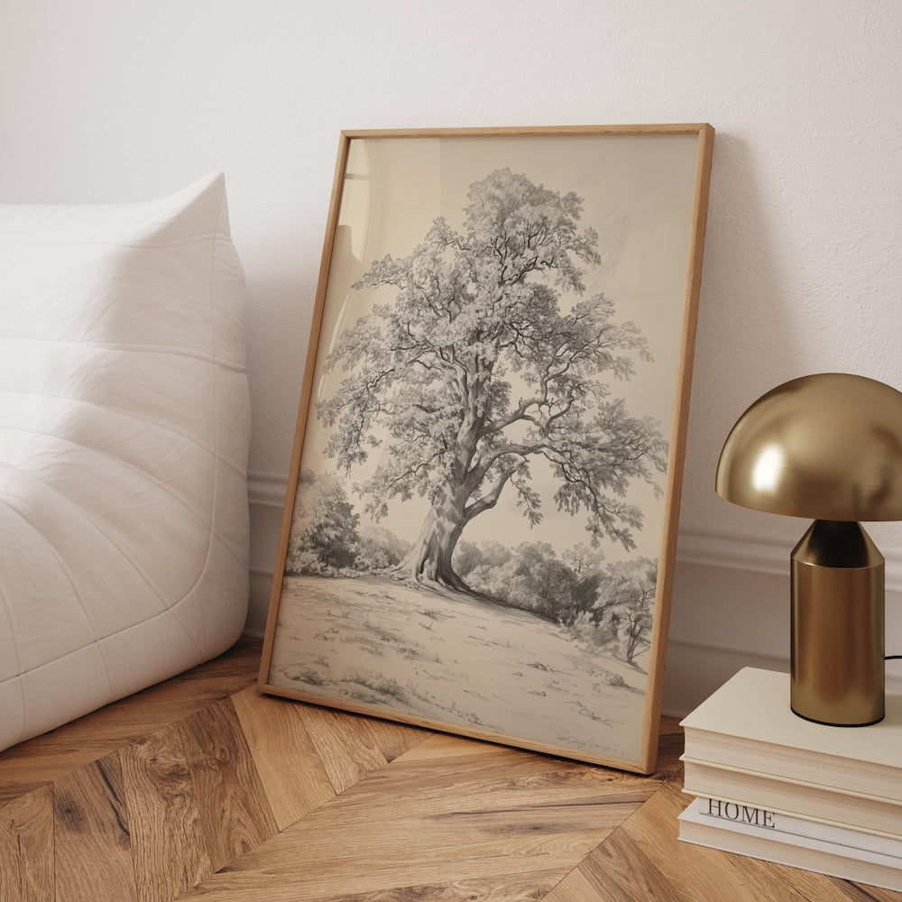 DOPAPRINT Oak Tree Wall Art Neutral Painting Neutral Vintage Artwork ...
