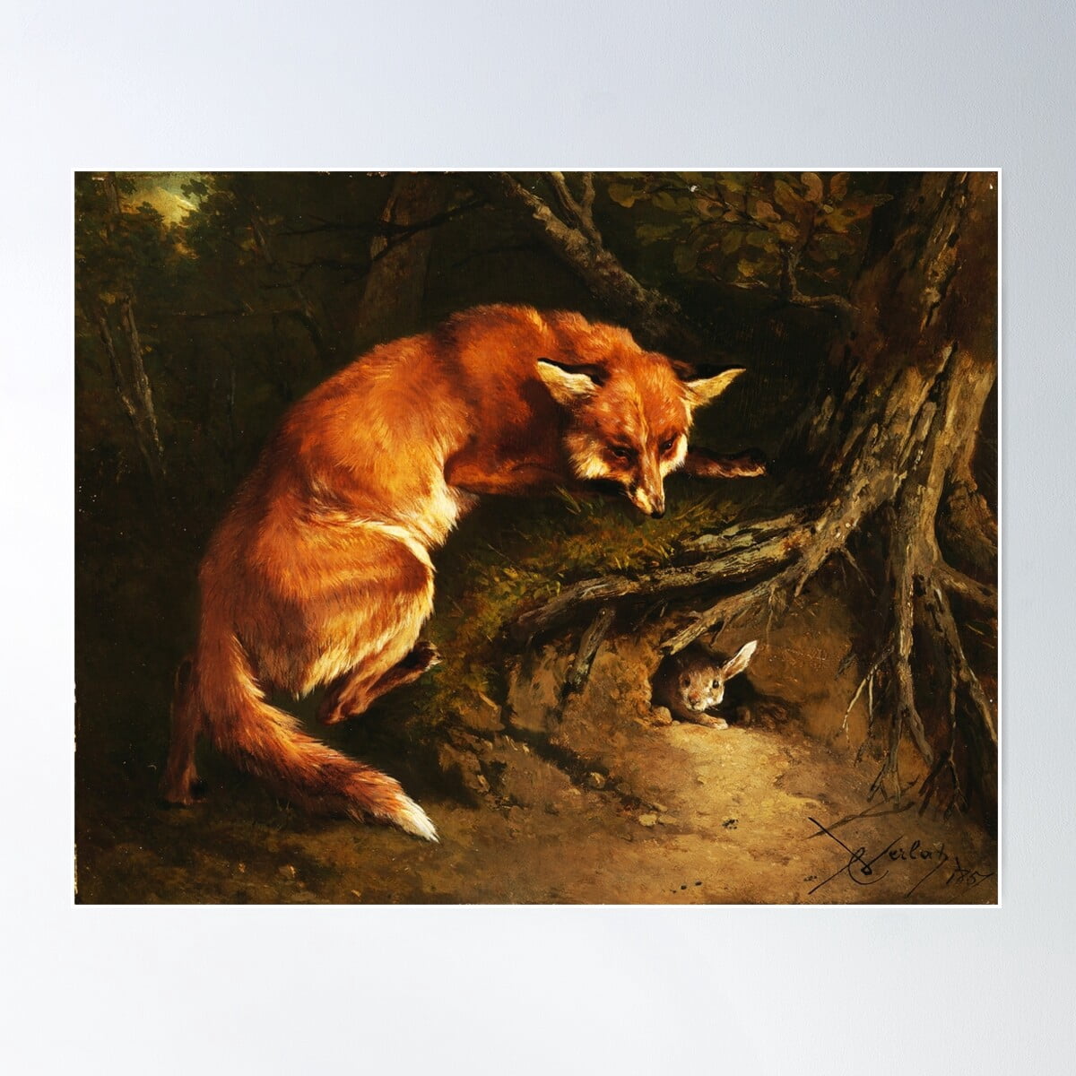 DOPAPRINT On The Lurk Forest Animals, Red Fox And Rabbit Poster Wall ...