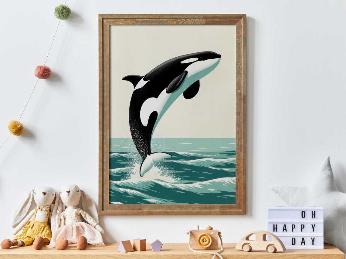 DOPAPRINT Orca Whale Nursery Art, Ocean Animal, Jumping Whale Print ...