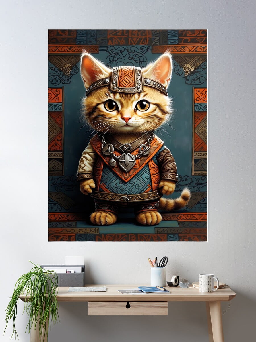 DOPAPRINT Ornate Viking Cat Myth - Art Of The North Poster Wall Art ...