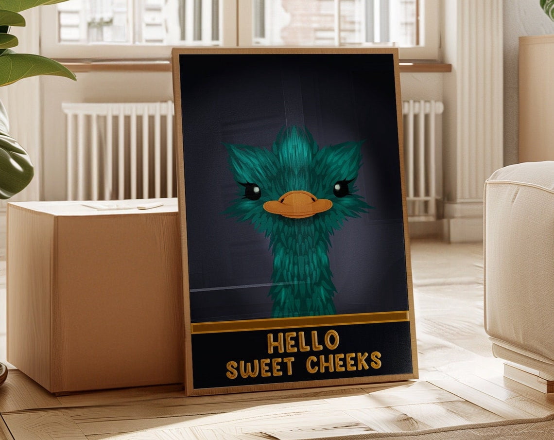 DOPAPRINT Ostrich Hello Sweet Cheeks Poster, Bathroom Toilet Art, Funny ...