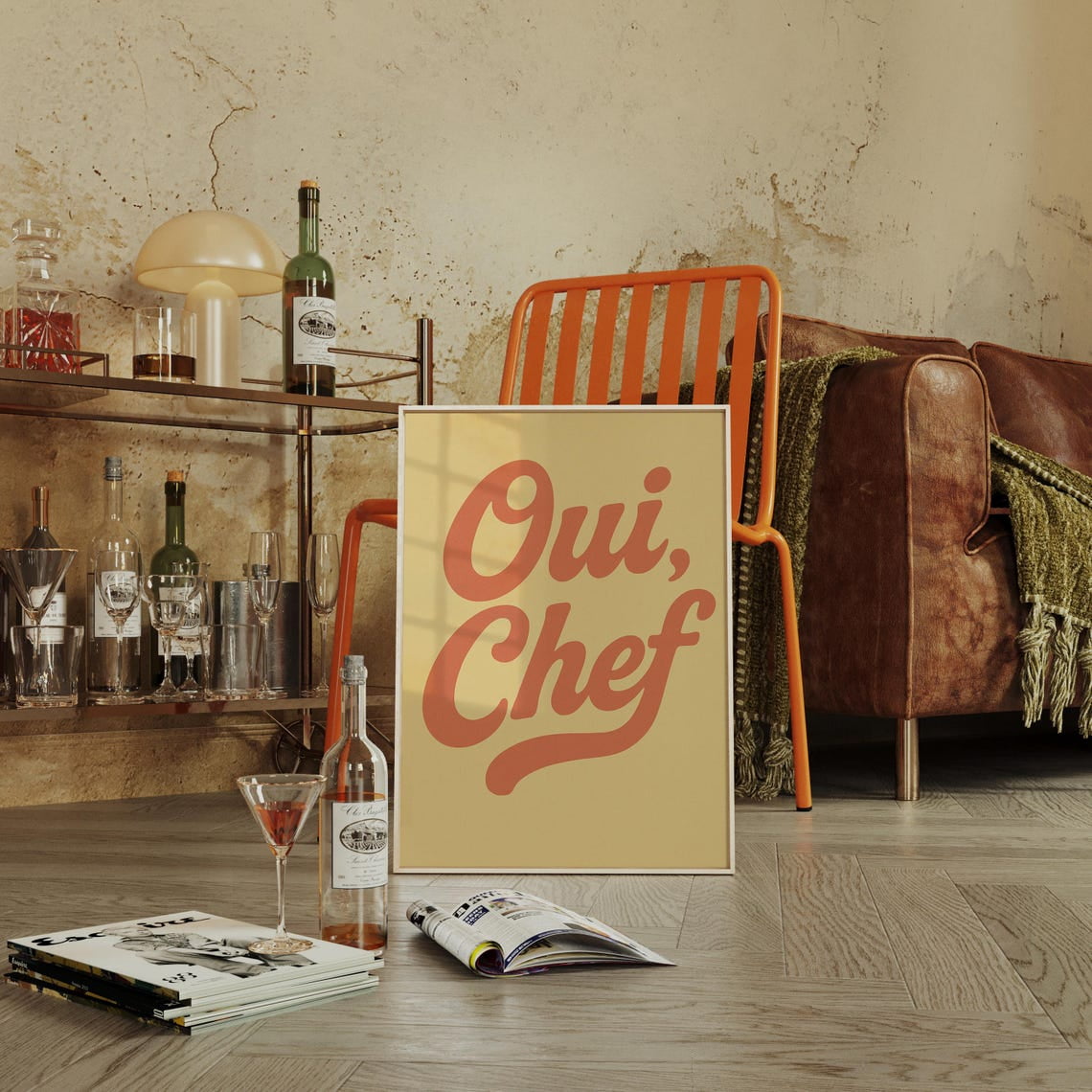DOPAPRINT Oui Chef Kitchen Wall Art Retro Typography Print For Foodies ...