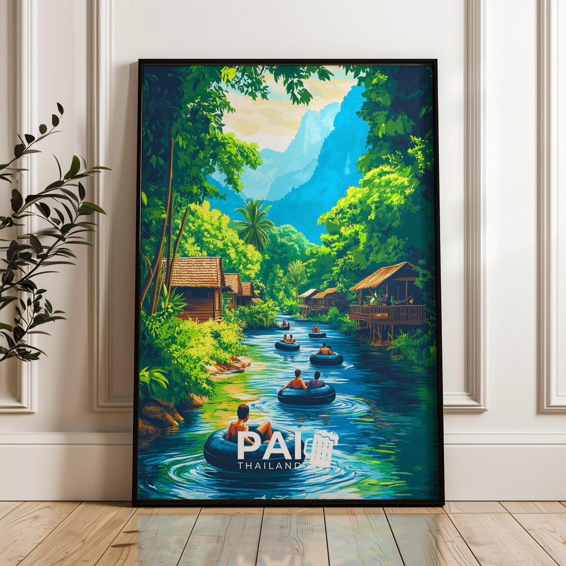 DOPAPRINT Pai Travel Poster, Thailand Wall Art Print, Backpack Illustration Artwork, River Tipsy ...