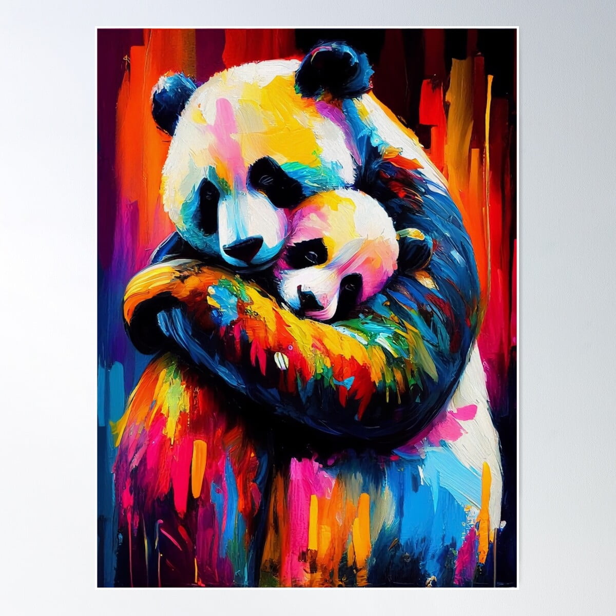 DOPAPRINT Panda Hug Vibrant Abstract Art | Palette Knife Oil Digital ...