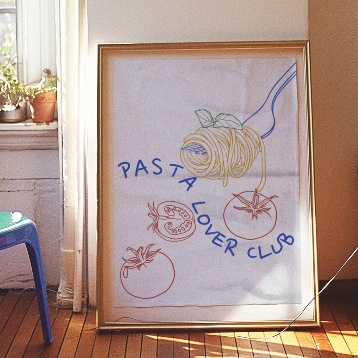 DOPAPRINT Pasta Lover Club, Retro Hand Drawn Food Art, Trendy Kitchen ...