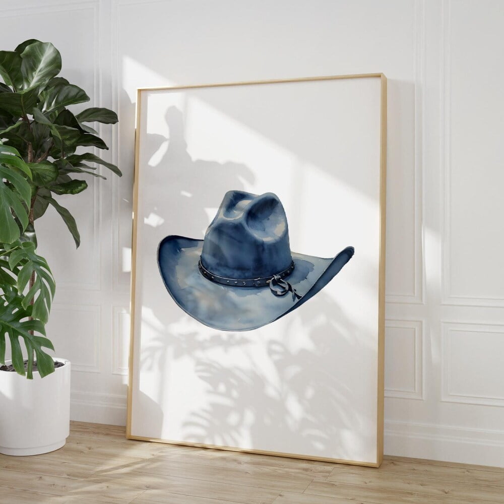 DOPAPRINT Pastel Blue Cowgirl Hat Print, Coastal Cowgirl Print, Light ...