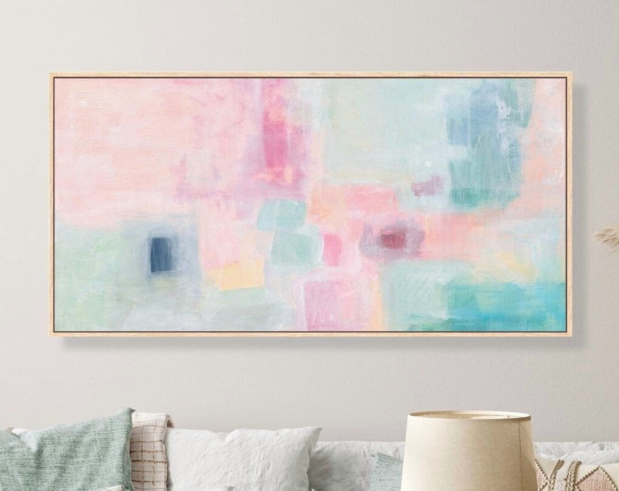 DOPAPRINT Pastel Colorful Abstract Painting Long Horizontal Wall Art ...