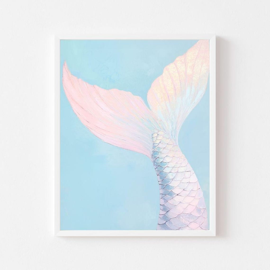 DOPAPRINT Pastel Mermaid Tail Wall Art Print Pink Coastal Girl'S Room ...