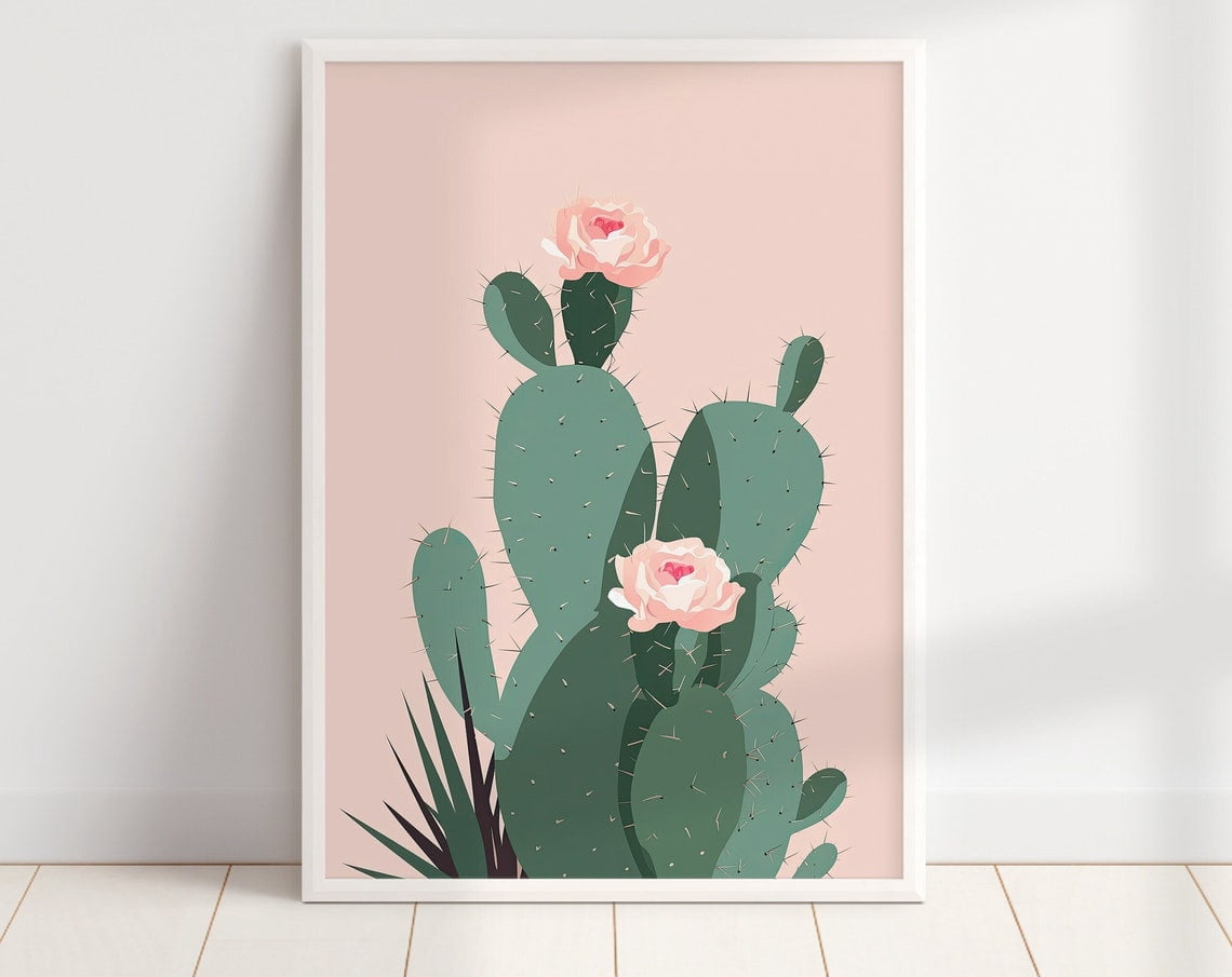 DOPAPRINT Pastel Pink Boho Cactus Wall Art Print, Colorful Minimalist ...