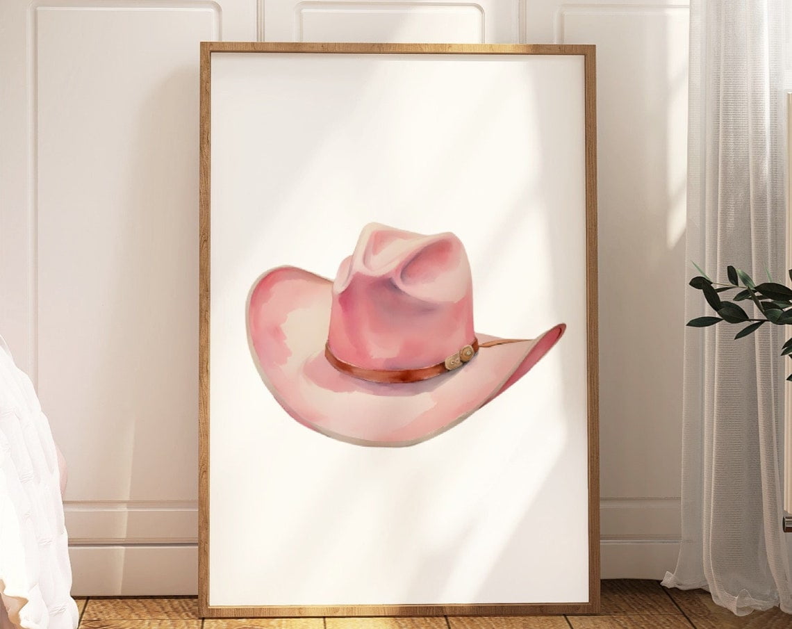 DOPAPRINT Pastel Pink Cowgirl Hat Print, Coastal Cowgirl Print, Light ...