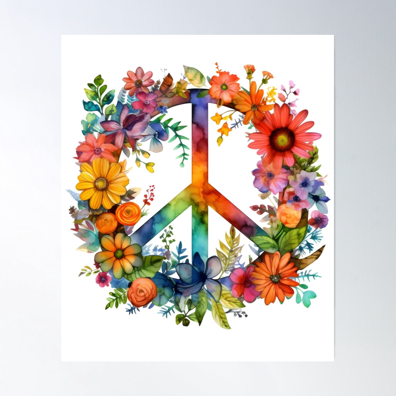 DOPAPRINT Peace Sign World Love Flowers Hippie Groovy Vibes Art Floral ...