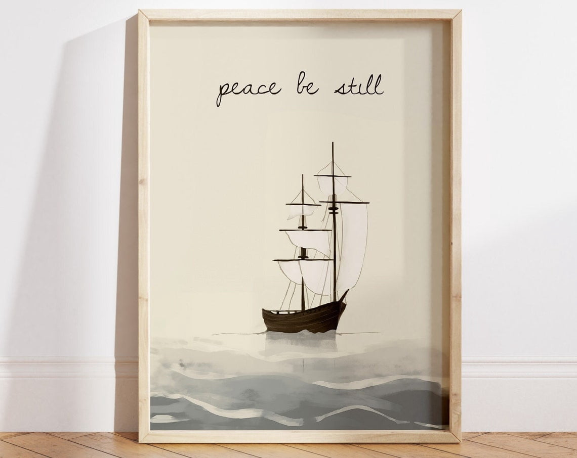 DOPAPRINT Peace Be Still Poster - Calms Storm, Bible Art, Modern Boho ...