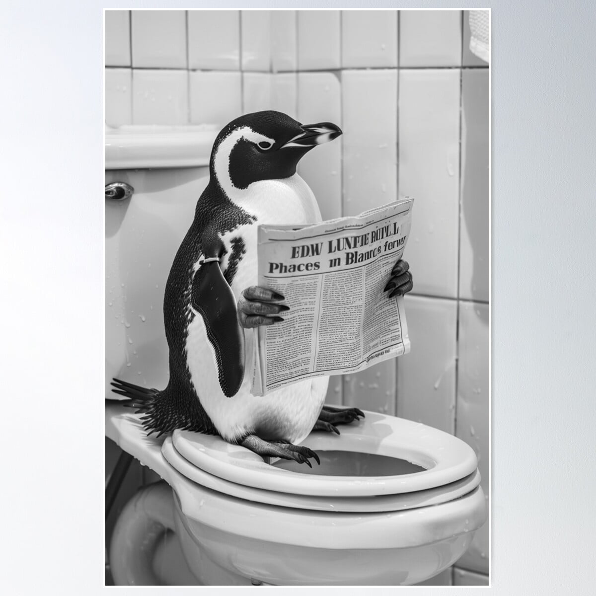 DOPAPRINT Penguin Sitting On The Toilet Reading A Newspaper Poster Wall ...