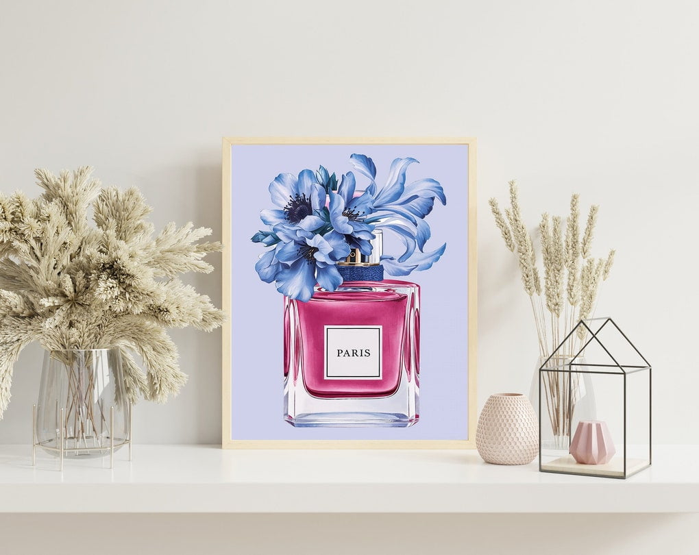 DOPAPRINT Perfume Print With Blue Peonies, Chic Fashion Poster For ...