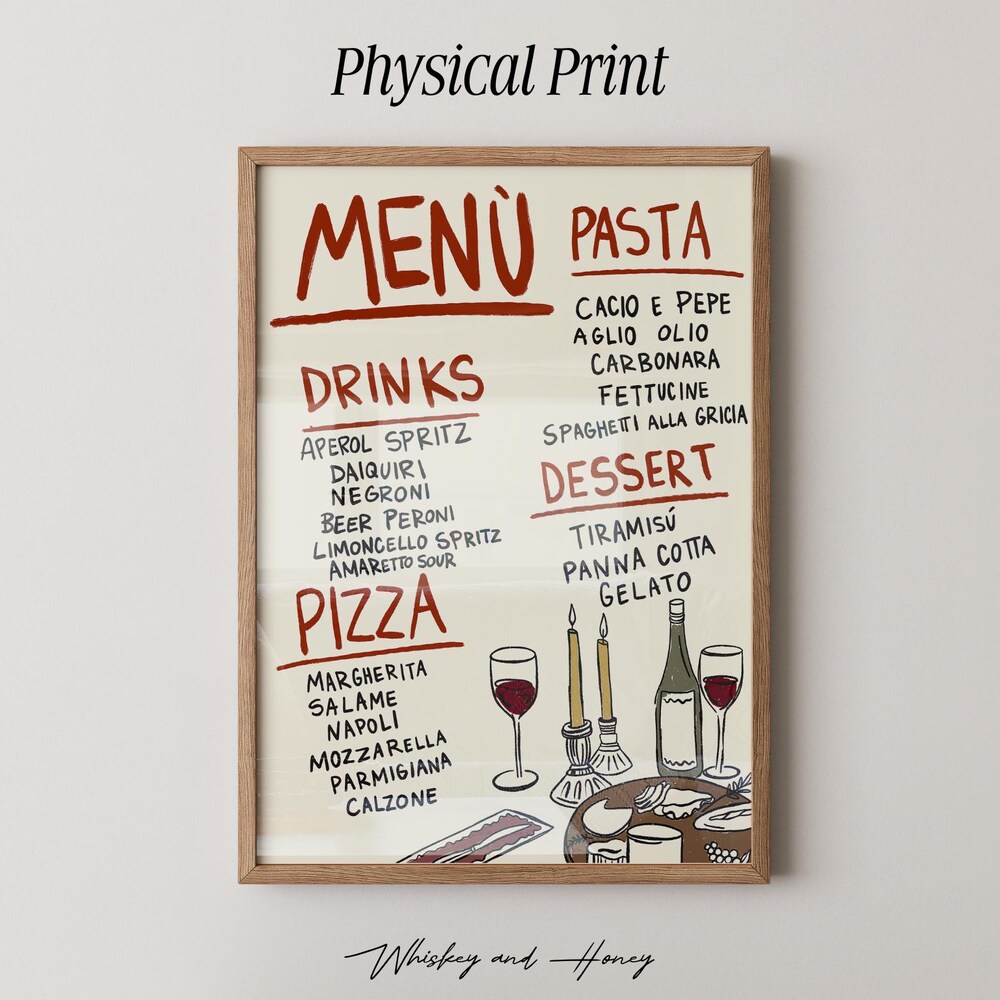 DOPAPRINT Physical Poster, Italian Menu Art Print, Kitchen Wall Art ...