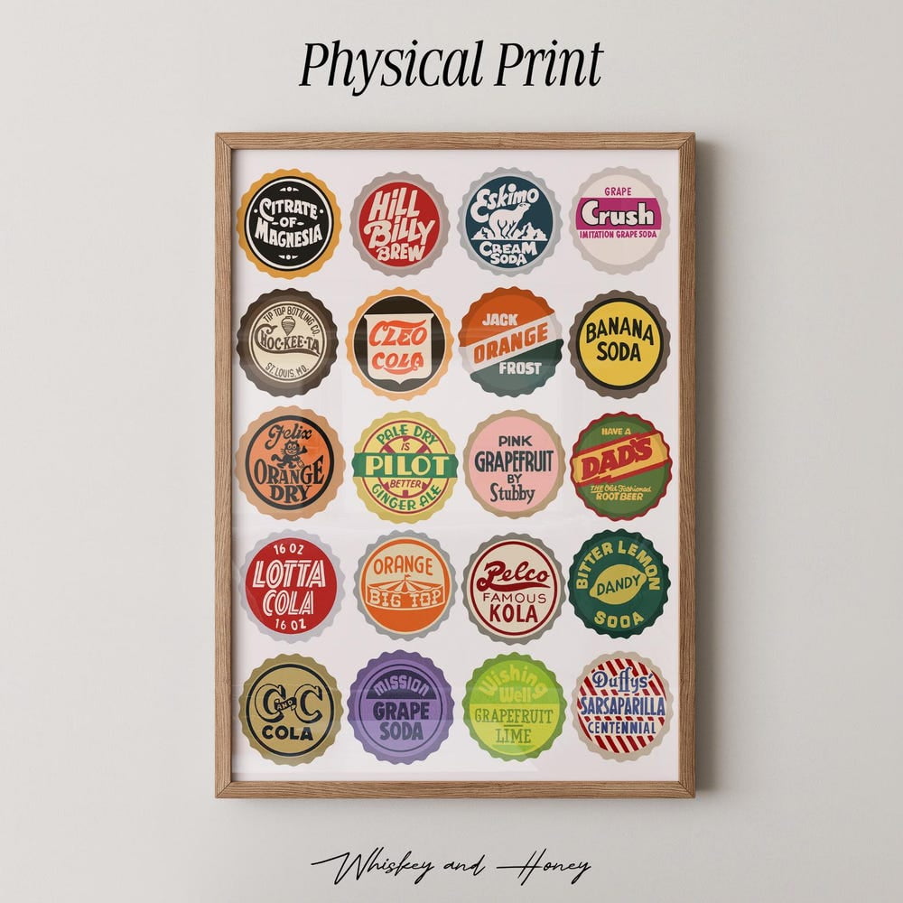 DOPAPRINT Physical Poster, Vintage Soda bottle Caps Art Print, Retro ...