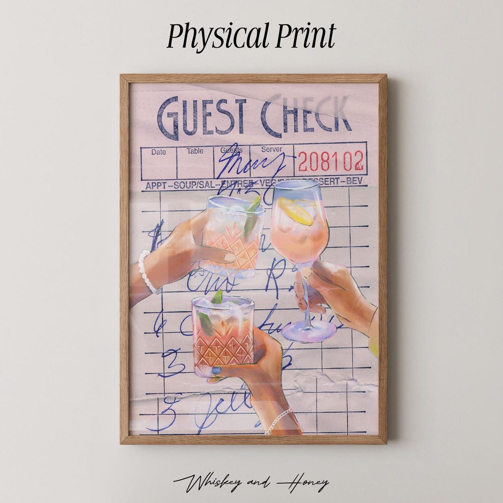 DOPAPRINT Physical Print, Cheers Guest Check Art Print, Trendy Art, Bar ...