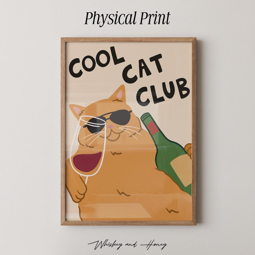 DOPAPRINT Physical Print, Cool Cat Club Art Print, Bar Cart Art, Cat Poster, Cat Lover Art Print ...