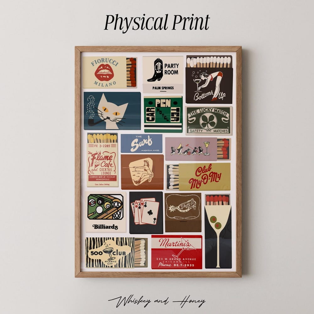 DOPAPRINT Physical Print, Cool Girl Matchbooks Art Print, Bar Cart Art ...