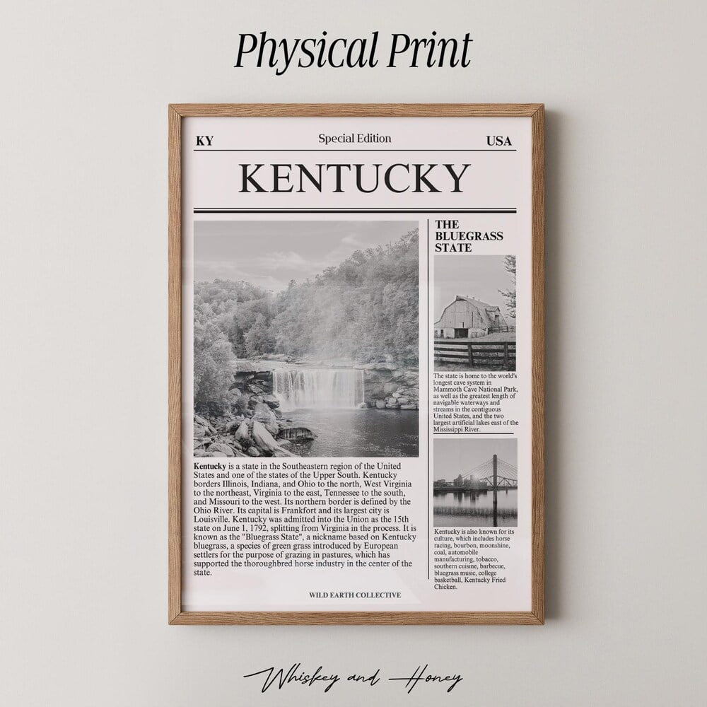 DOPAPRINT Physical Print, Kentucky State Art Poster, Newspaper Art ...