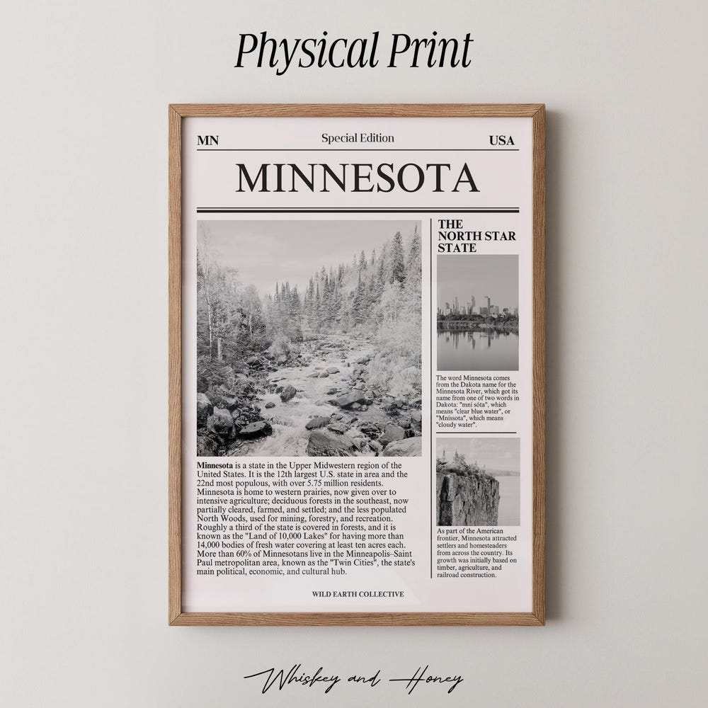 DOPAPRINT Physical Print, Minnesota State Art Poster, Newspaper Art ...
