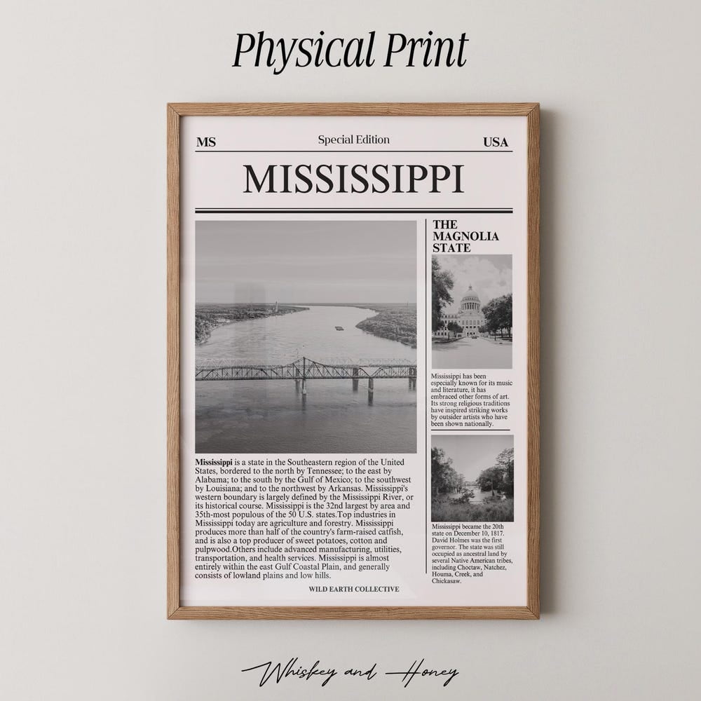 DOPAPRINT Physical Print, Mississippi State Art Poster, Newspaper Art ...