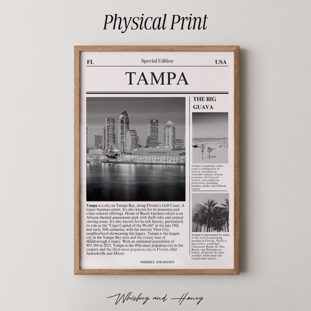 DOPAPRINT Physical Print, Tampa City Poster, Travel Wall Art, Newspaper ...