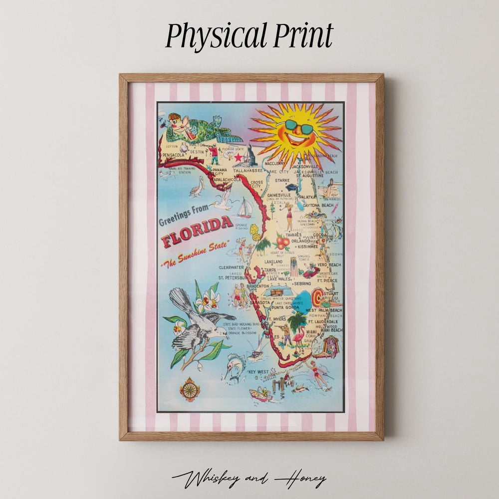 DOPAPRINT Physical Print, Vintage Florida Map Art Print, Travel Poster ...