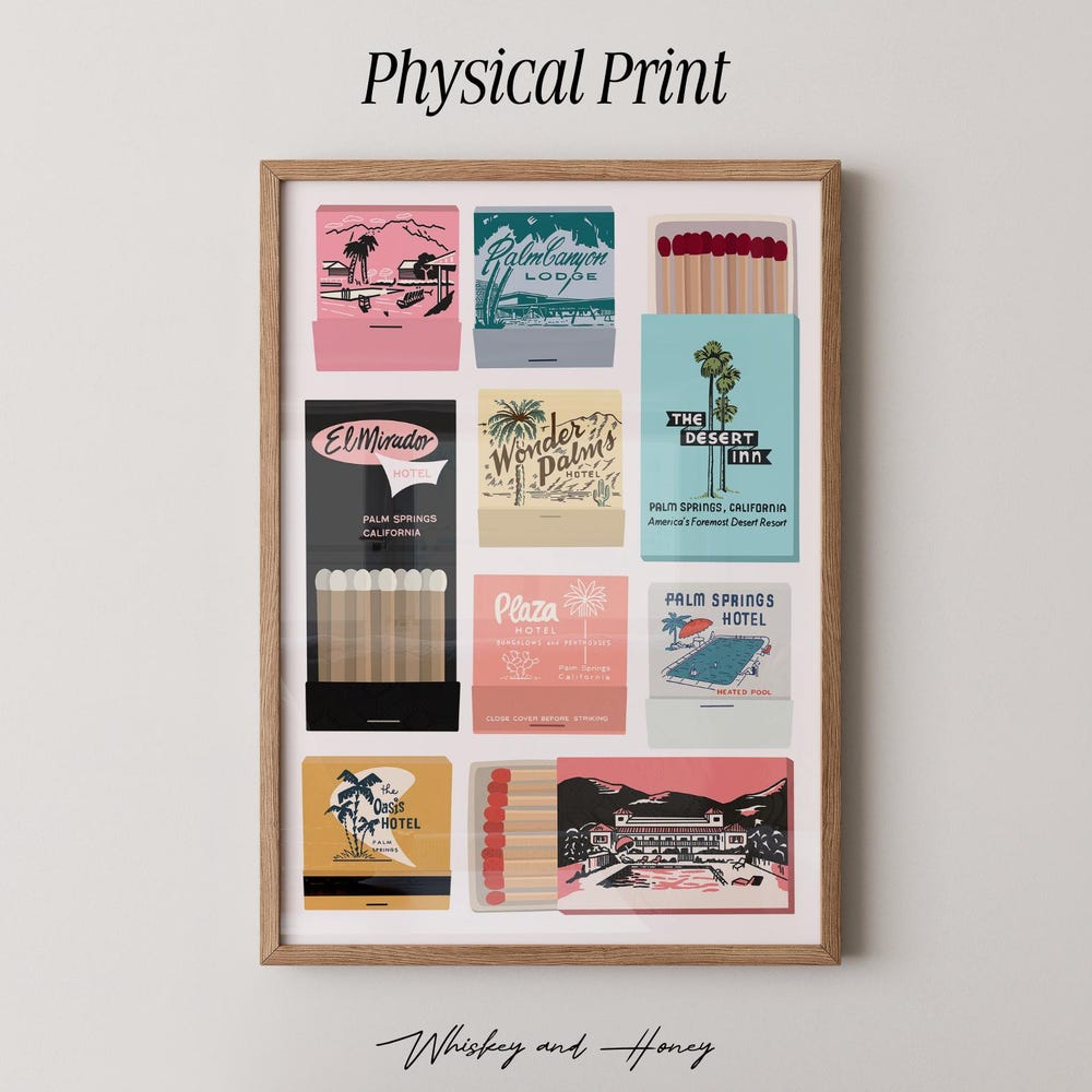 DOPAPRINT Physical Print, Vintage Palm Springs Matchbooks Art Print ...