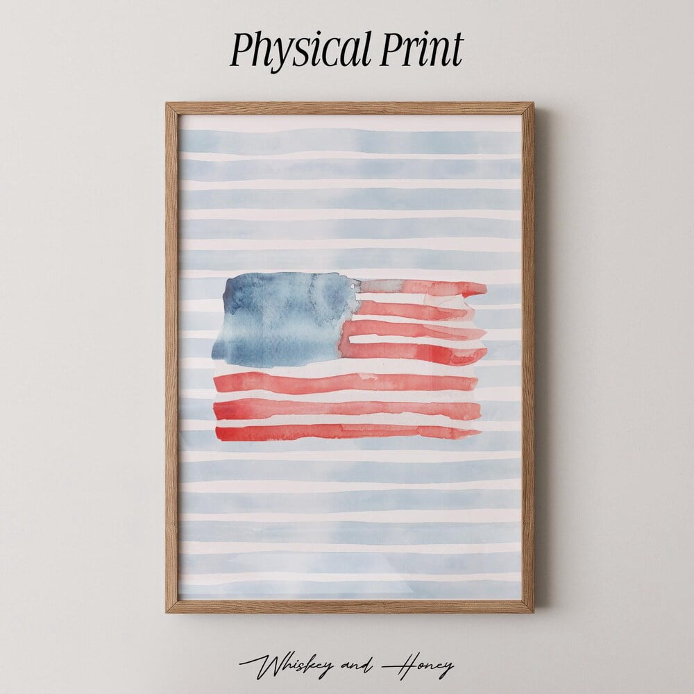 DOPAPRINT Physical Print, Watercolor American Flag Art Print, Coastal ...