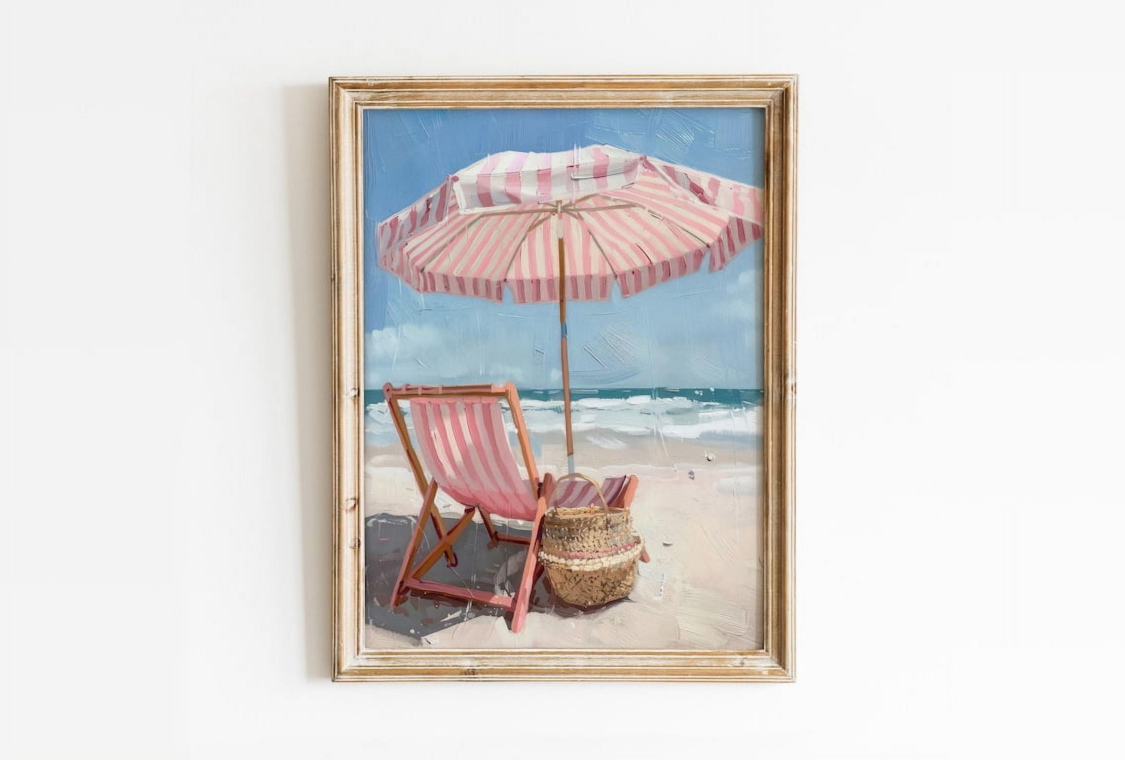 DOPAPRINT Pink Beach Umbrella & Chair Wall Art, Trendy Summer Print ...