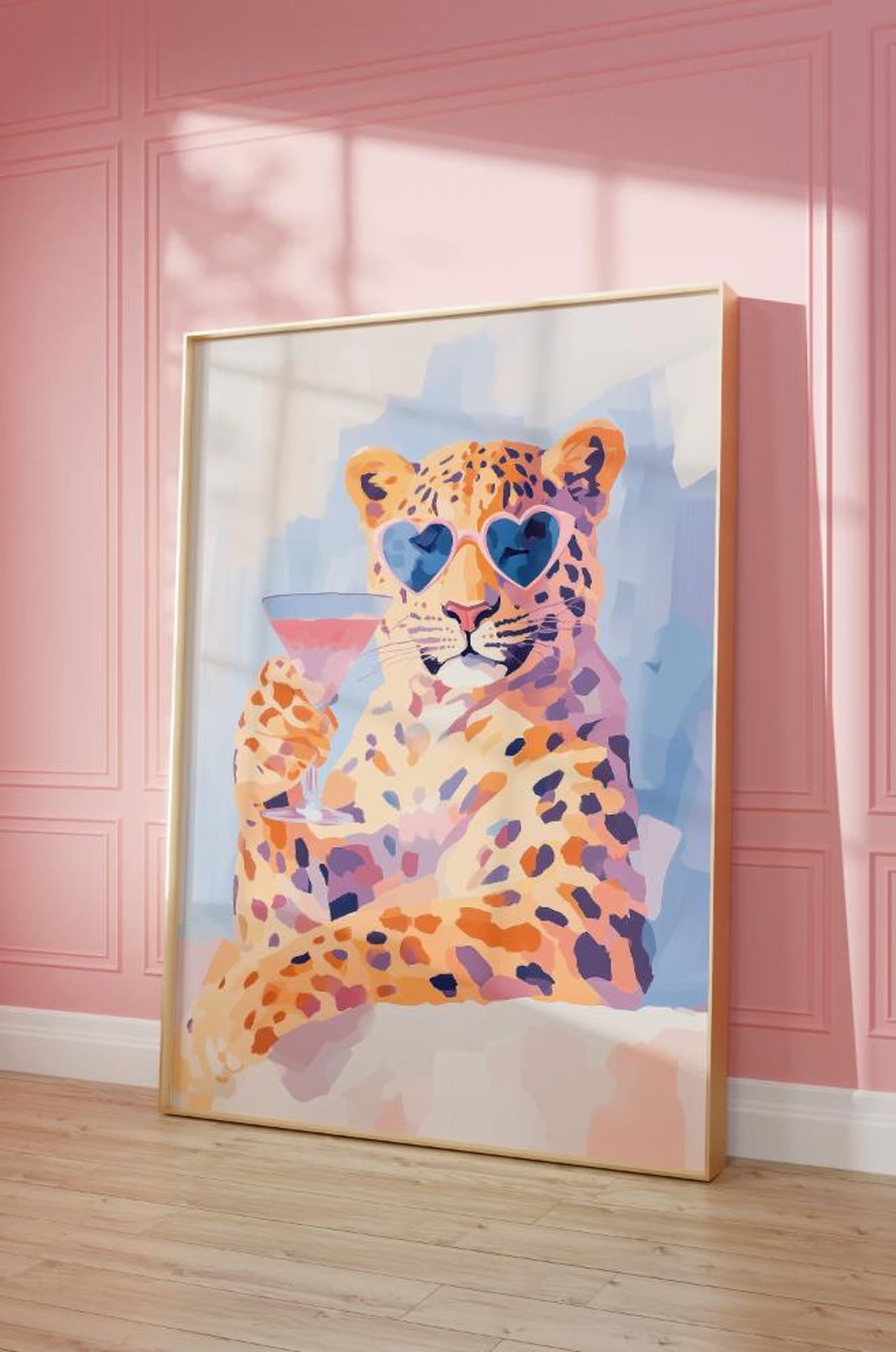 DOPAPRINT Pink Cheetah Martini Print, Funky Poster, Preppy Art, Leo ...