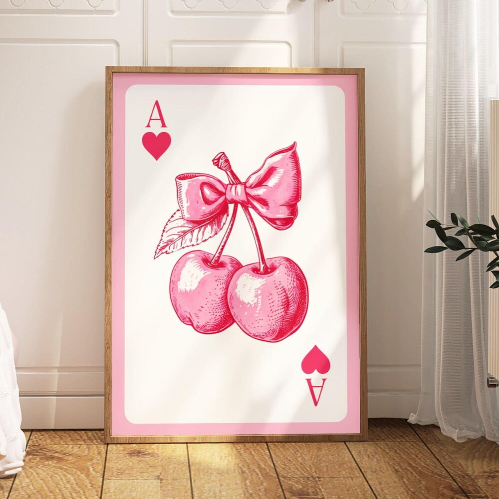 DOPAPRINT Pink Cherry Print Ace Of Hearts Playing Card Wall Art Trendy ...