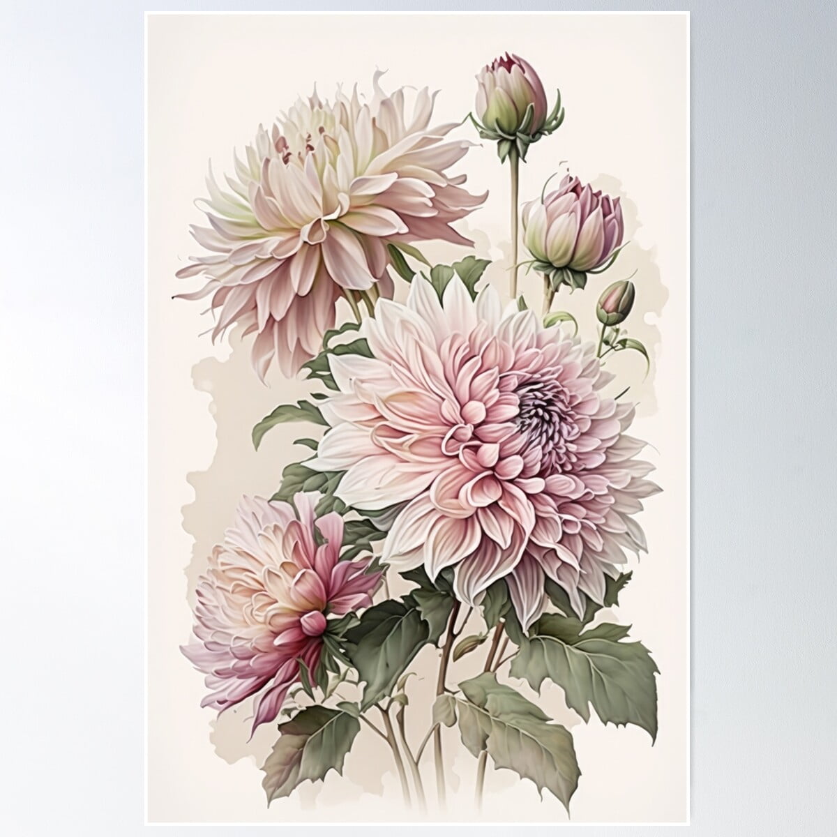 DOPAPRINT Pink Dahlia Flowers Poster Wall Art, Bedroom NO FRAMED POSTER ...