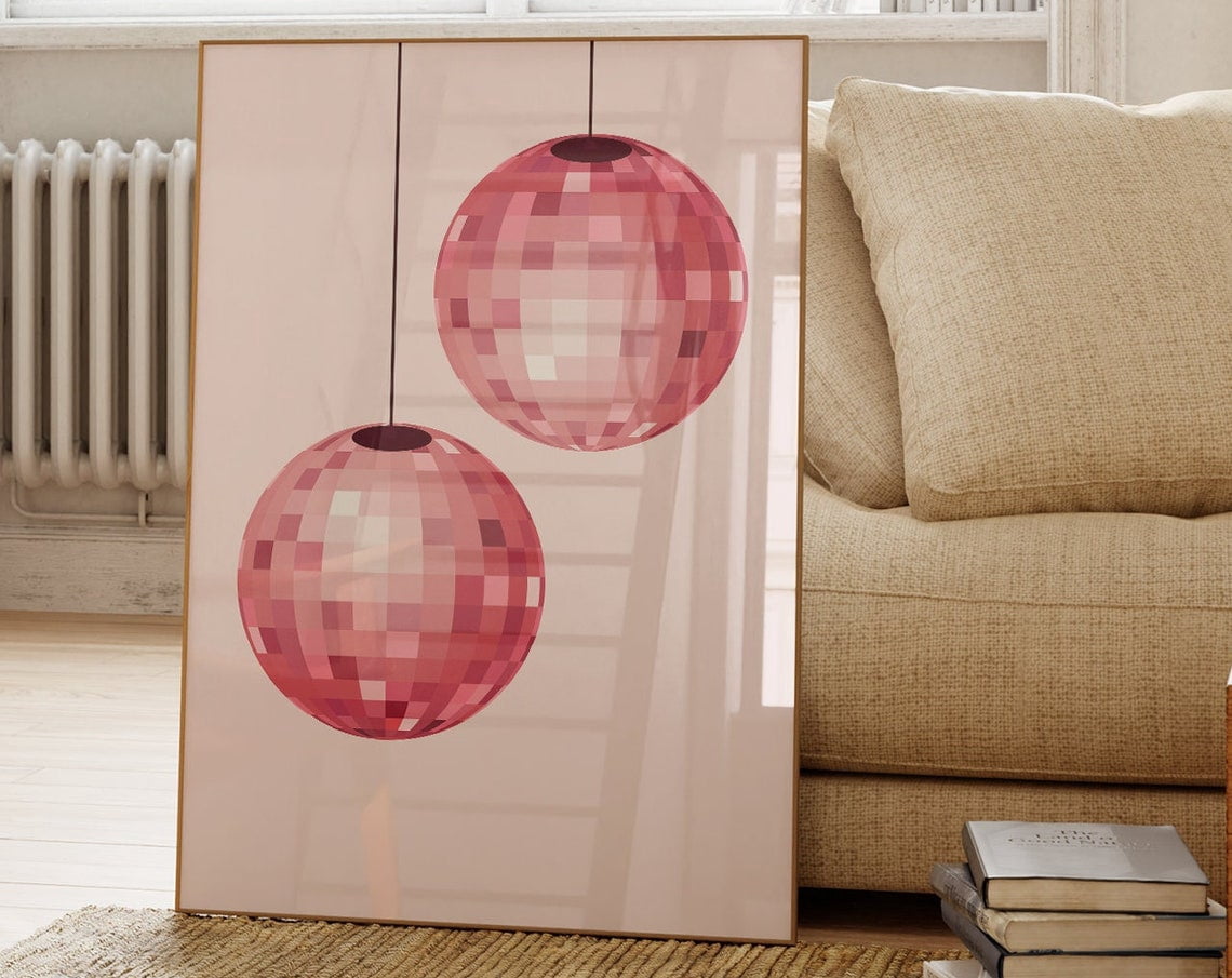 DOPAPRINT Pink Disco Ball Wall Art! Pink Poster, Minimalist Modern Art ...